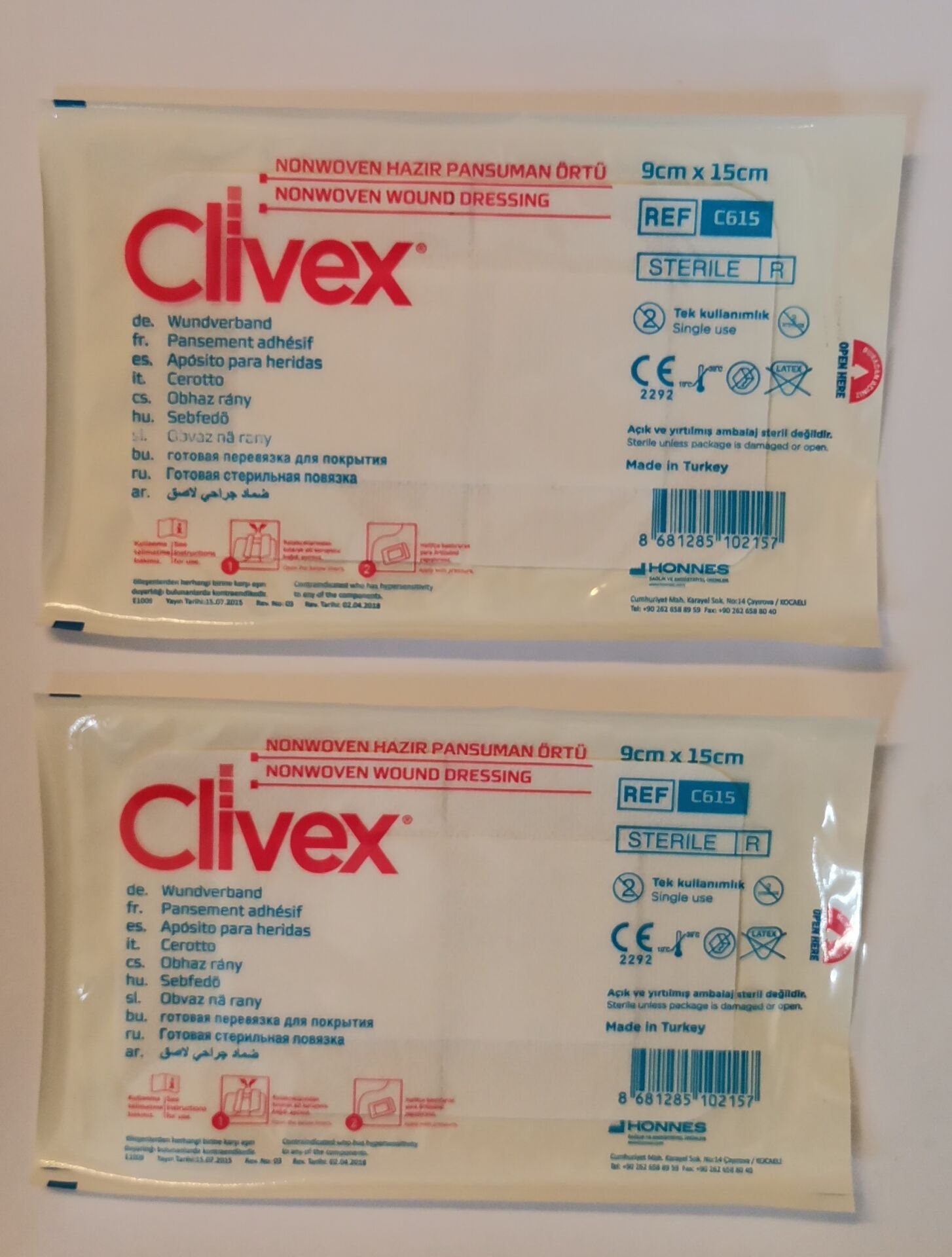 Clivex 9 x 15 cm Steril Hazır Pansuman Yara Örtüsü 2 Adet Non-wowen ...