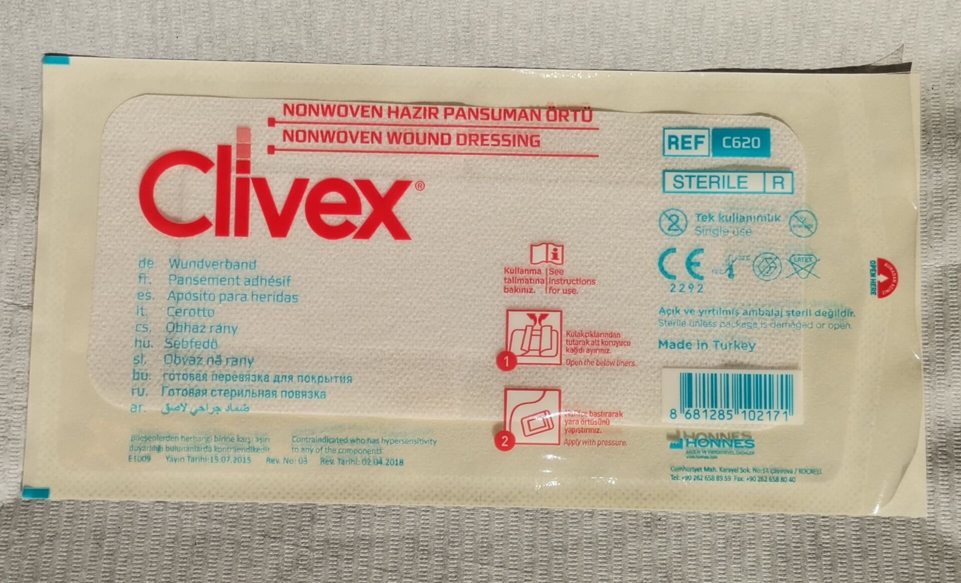 Clivex 9 x 20 cm Steril Hazır Pansuman Yara Örtüsü - Yara Pansuman Örtüsü