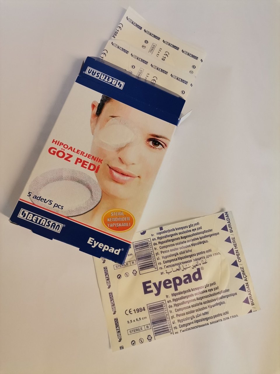 Yapışkanlı Göz Pedi 5 adet 6.5 x 9.5 cm Göz Bandı - Steril, Yapışkanlı