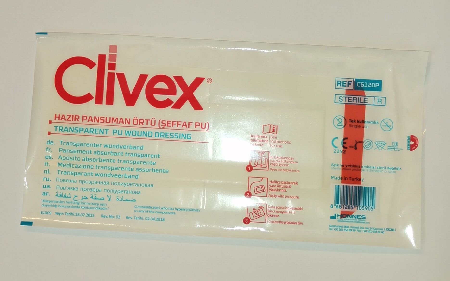 Clivex 9 x 20 cm Steril Hazır Pansuman Yara Örtüsü 1 Adet PU Su ...