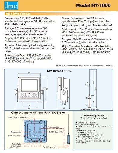 JMC NT-1800 NAVTEX 490 KHZ,518 KHZ,Anten Dahil | | NAVTEX ALICILARI