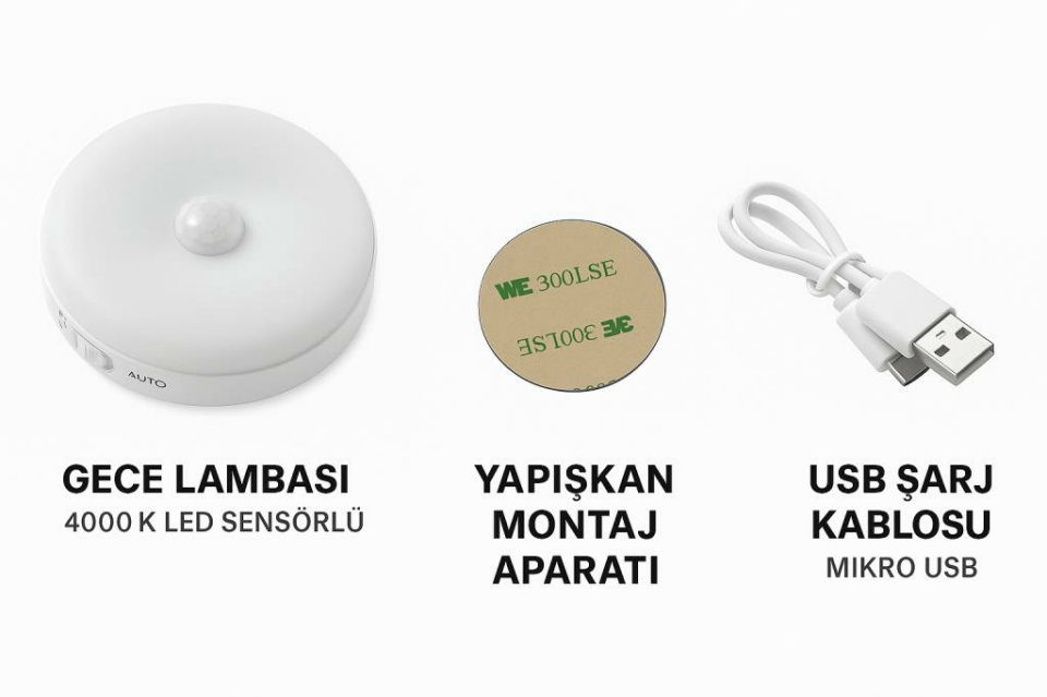 CATA CT-5180 6'lı Set USB Şarjlı Sensörlü LED Gece Lambası 4000K Gün ...