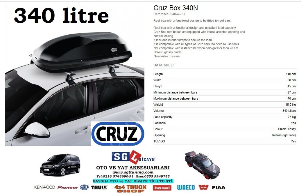 CRUZ PORTBAGAJ 340 LİTRE SİYAH BOX