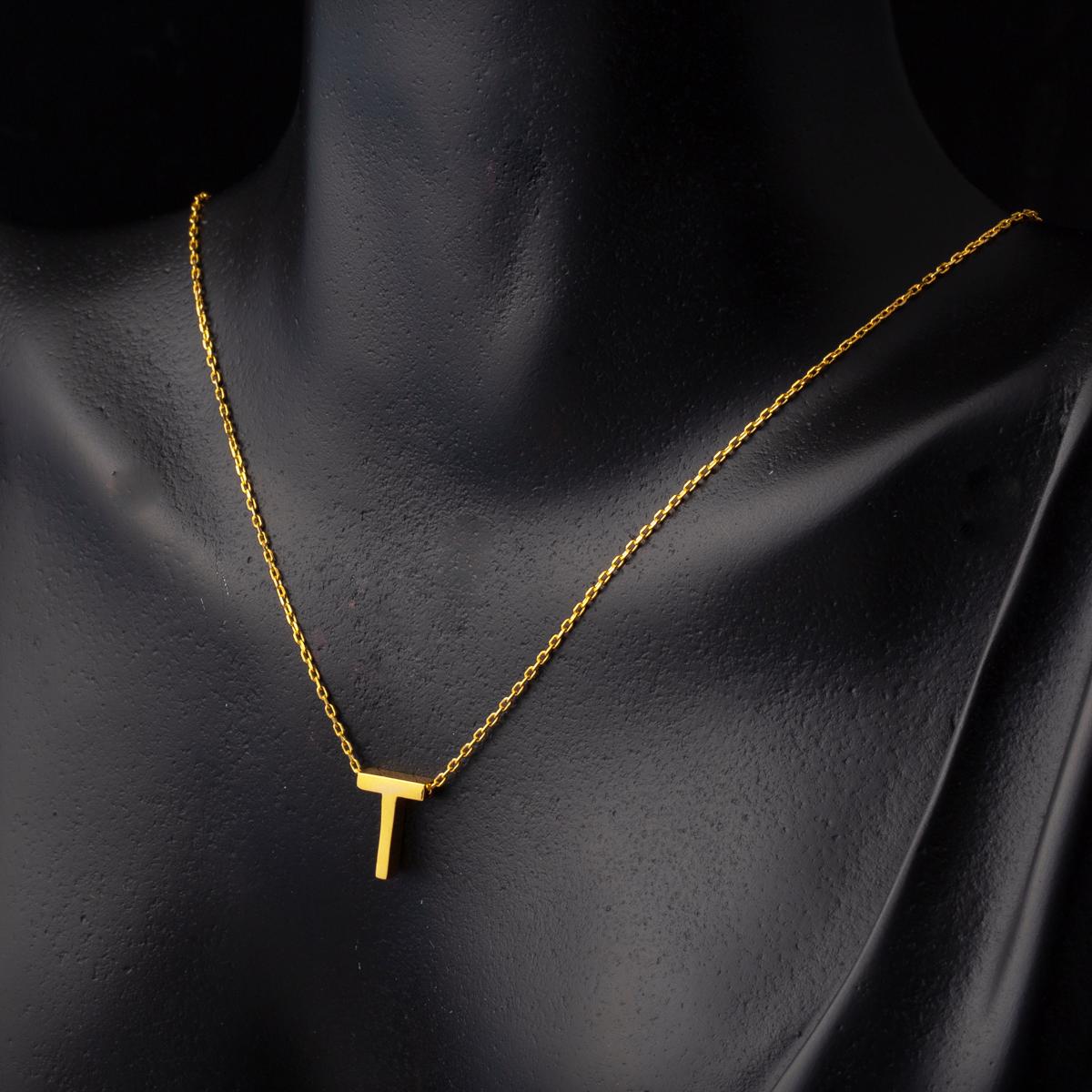 22 Ayar T Harfi Altın Kolye ｜ Bilezikci 22 Ayar Harf Kolye