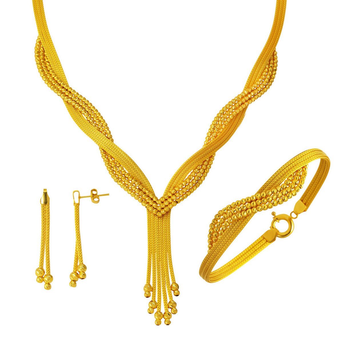 3 Sıra Örgülü 14 Ayar Altın Düğün Seti ｜ Bilezikci Örgü Altın Setler