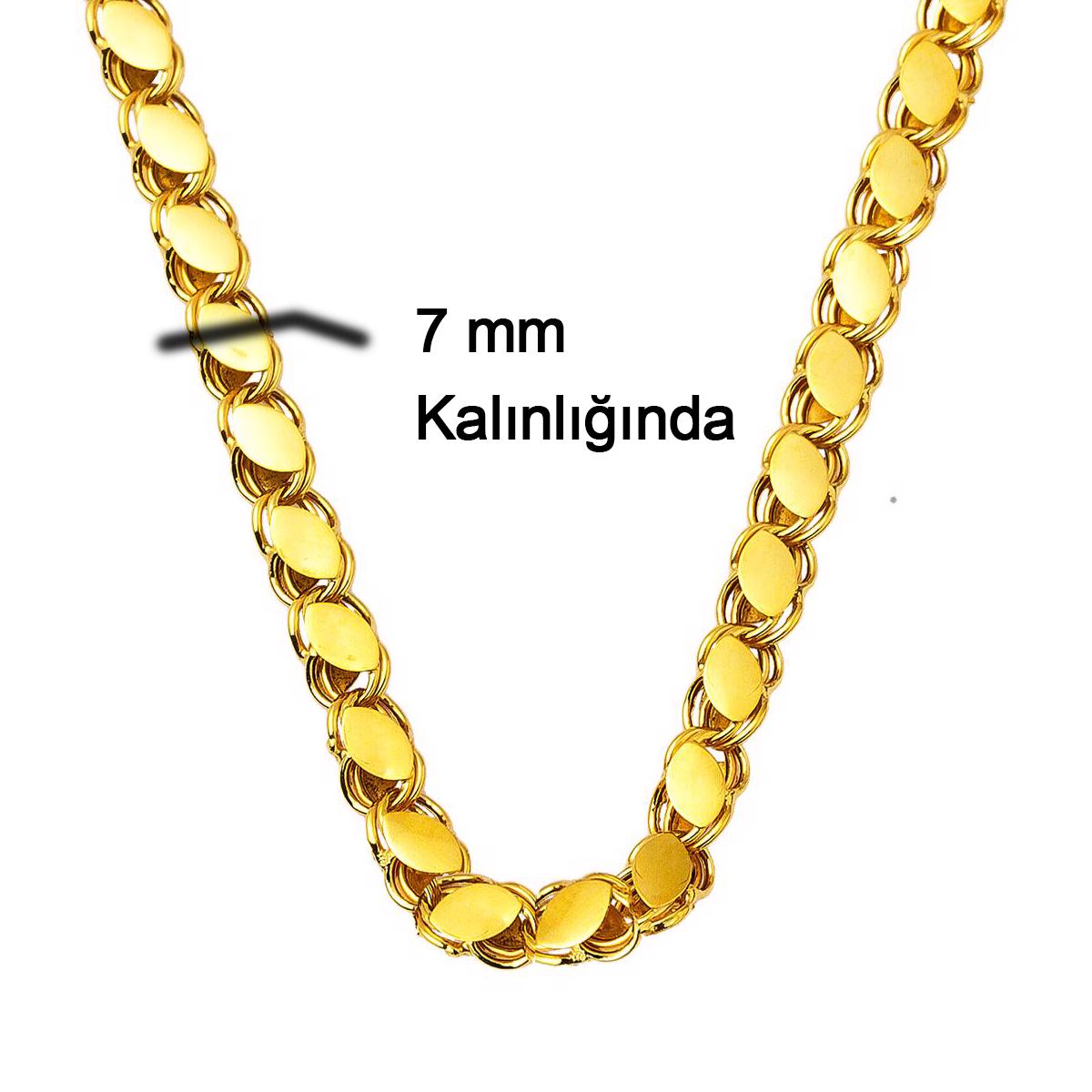 14 Ayar Altın Kalın Pullu Zincir - 55 cm ｜ Bilezikci Pullu Halep Zincir