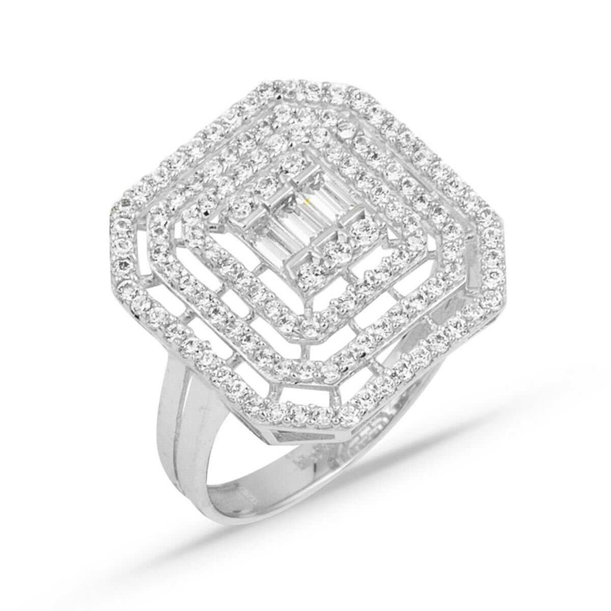 Beyaz Altın Baget Taşlı Yüzük ｜ Bilezikci Baget Yüzük