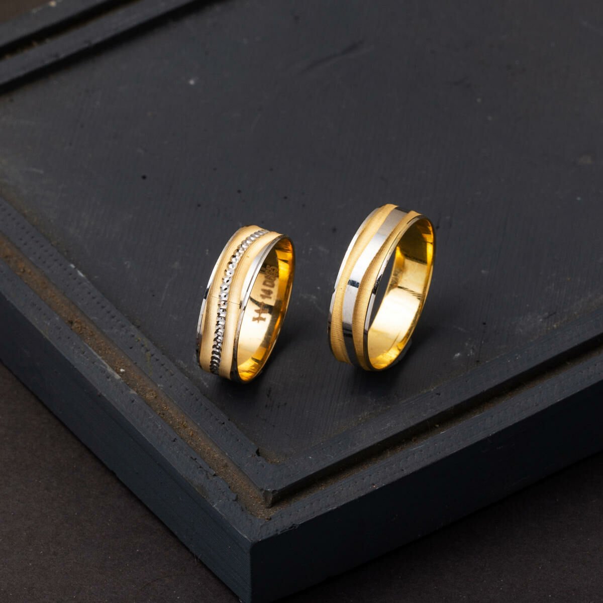 14 Ayar İki Renkli Çift Altın Alyans Takımı ｜ Bilezikci Çift Altın Alyans