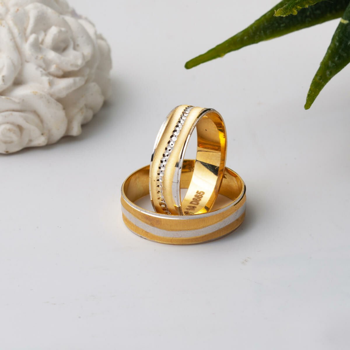 14 Ayar İki Renkli Çift Altın Alyans Takımı ｜ Bilezikci Çift Altın Alyans