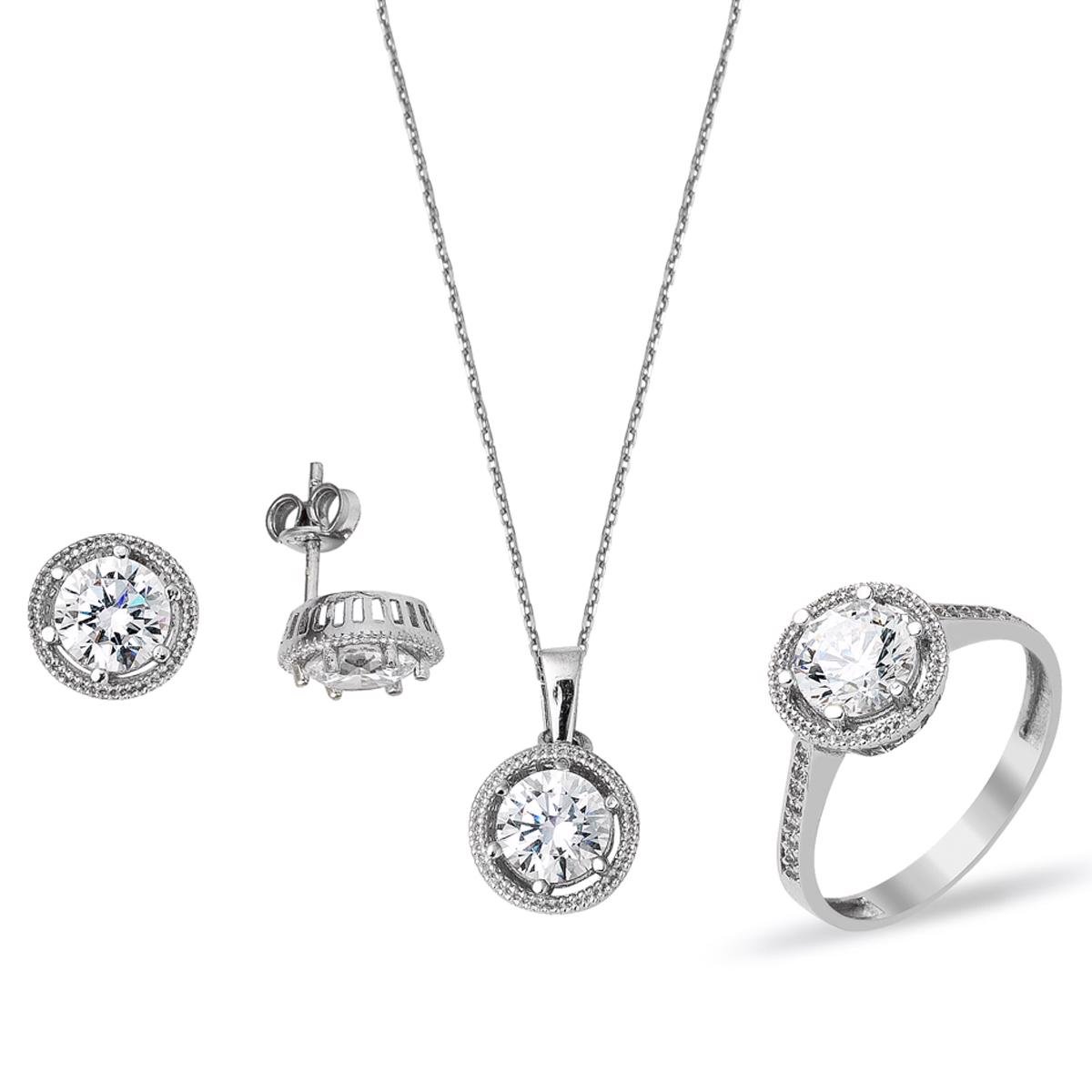 Tektaş 14 Ayar Üçlü Beyaz Altın Set ｜ Bilezikci 3'lü Mini Setler