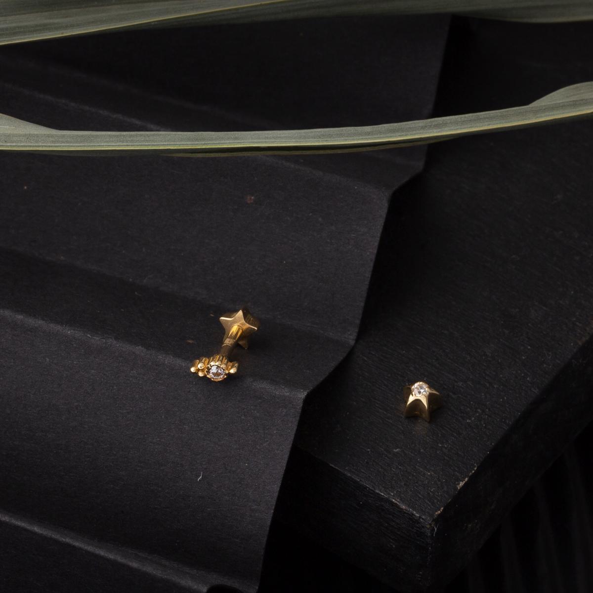 14 Ayar Altın Tektaş Tragus Piercing Küpe ｜ Bilezikci Piercing