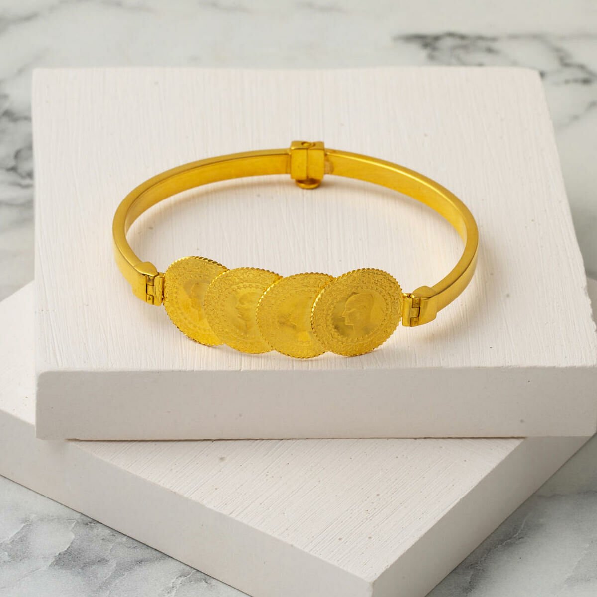 4 Çeyrek Altınlı 14 Ayar Kelepçe Altın Bileklik ｜ Bilezikci Çeyrek ...