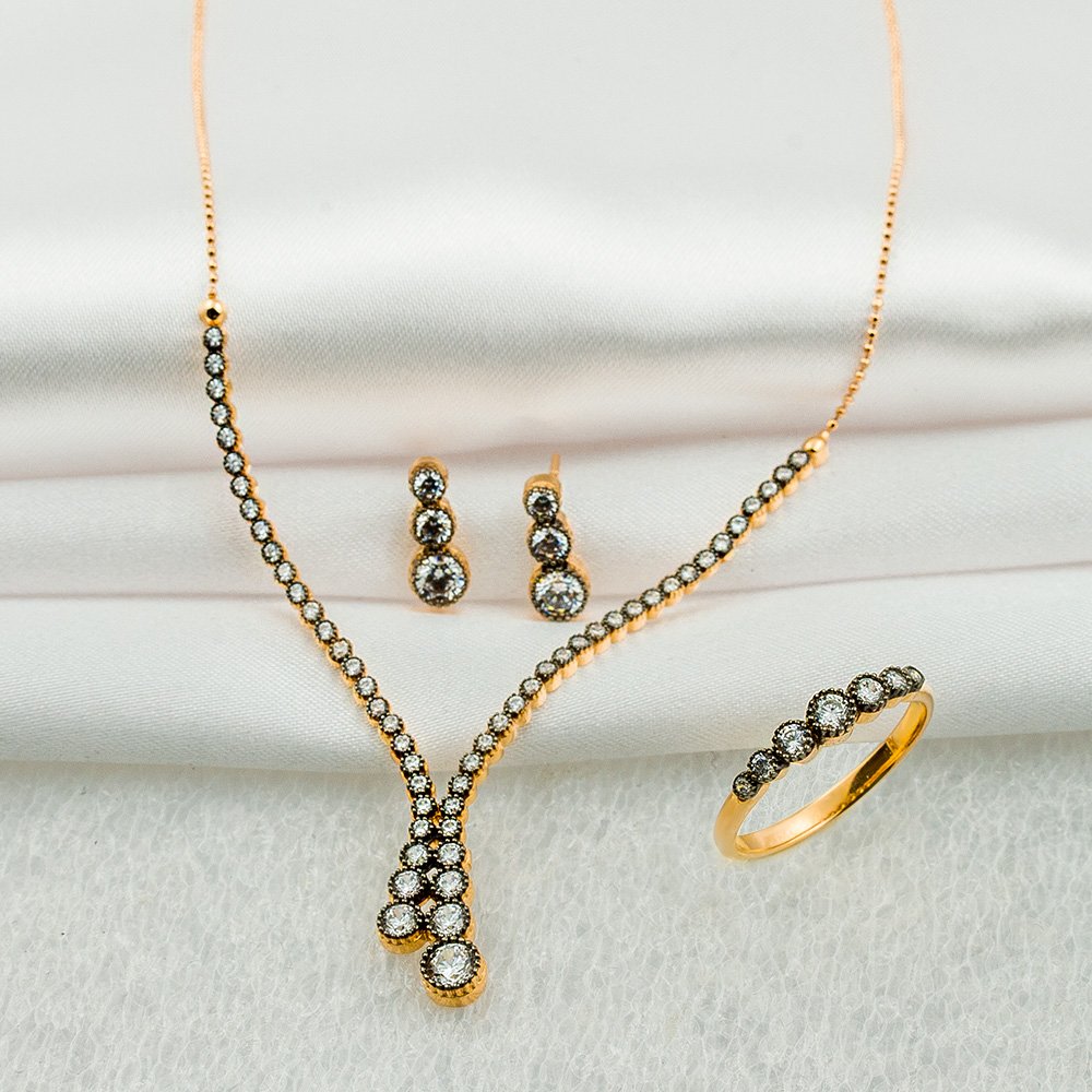 Elmas Modeli 14 Ayar Rose Altın Takı Seti ｜ Bilezikci Hanımeli Nişan ...