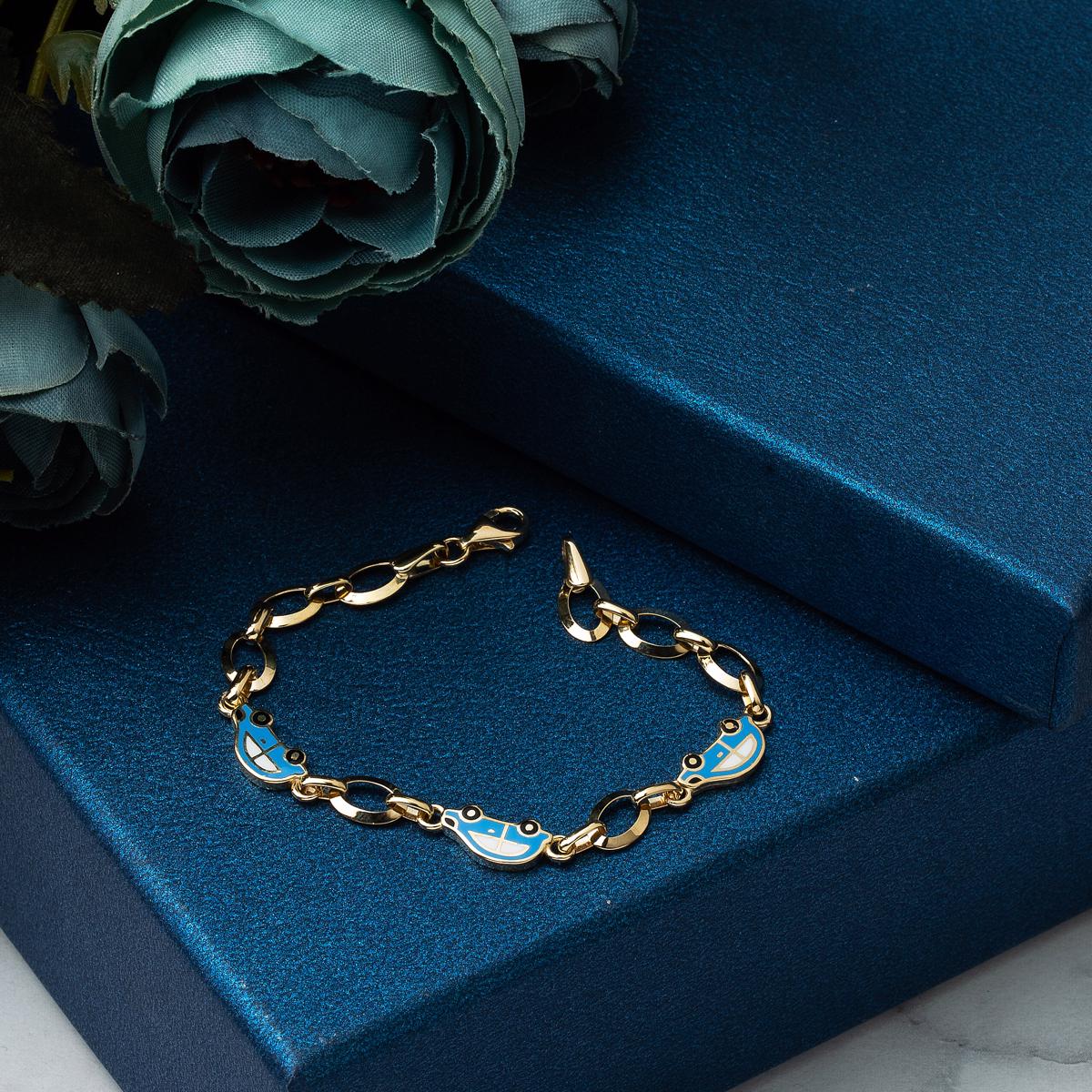 Mavi Araba Altın Bebek Bilekliği ｜ Bilezikci Bebek - Çocuk Künyesi