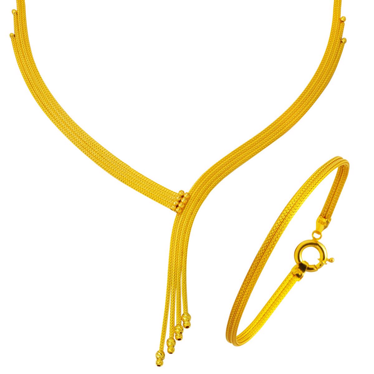 İtalyan Örgü Zincirli 14 Ayar Altın Set ｜ Bilezikci Örgü Altın Setler