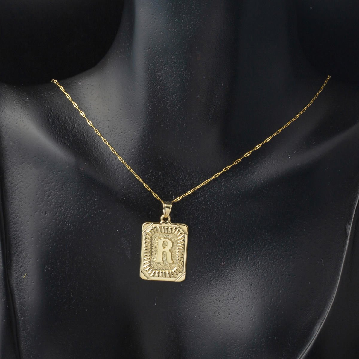 R Harf Kolye 14 Ayar Kare Altın Plakalı ｜ Bilezikci Harf Kolye