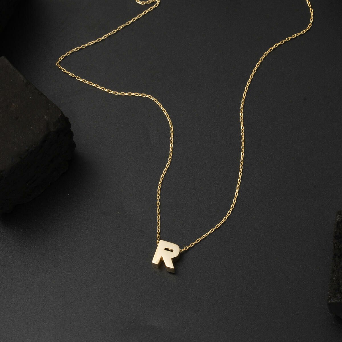 R Harfi 14 Ayar Altın Taşsız Minimal Harf Kolye ｜ Bilezikci Harf Kolye