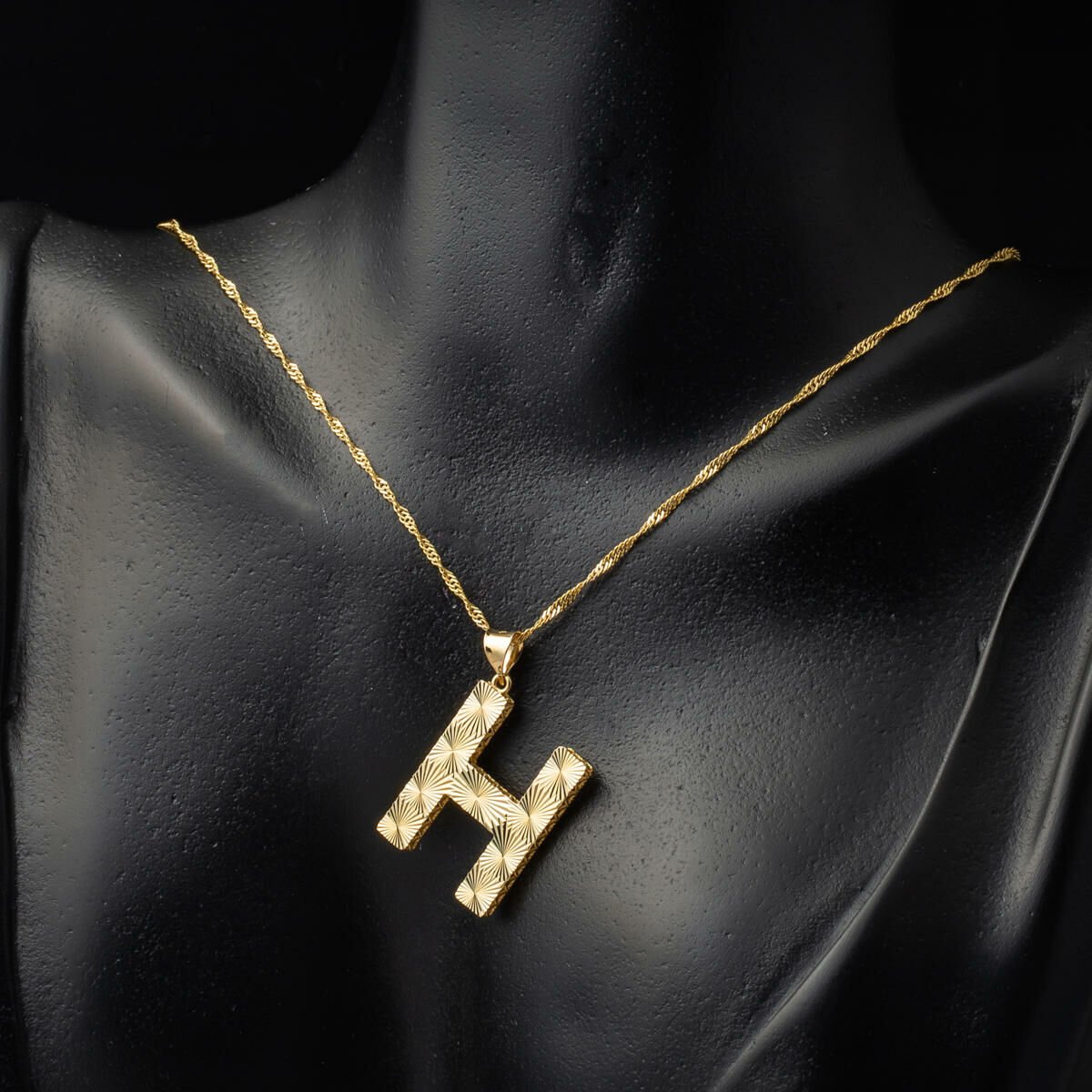 14 Ayar Altın 3 Boyutlu İşlemeli H Harfi Kolye ｜ Bilezikci Harf Kolye