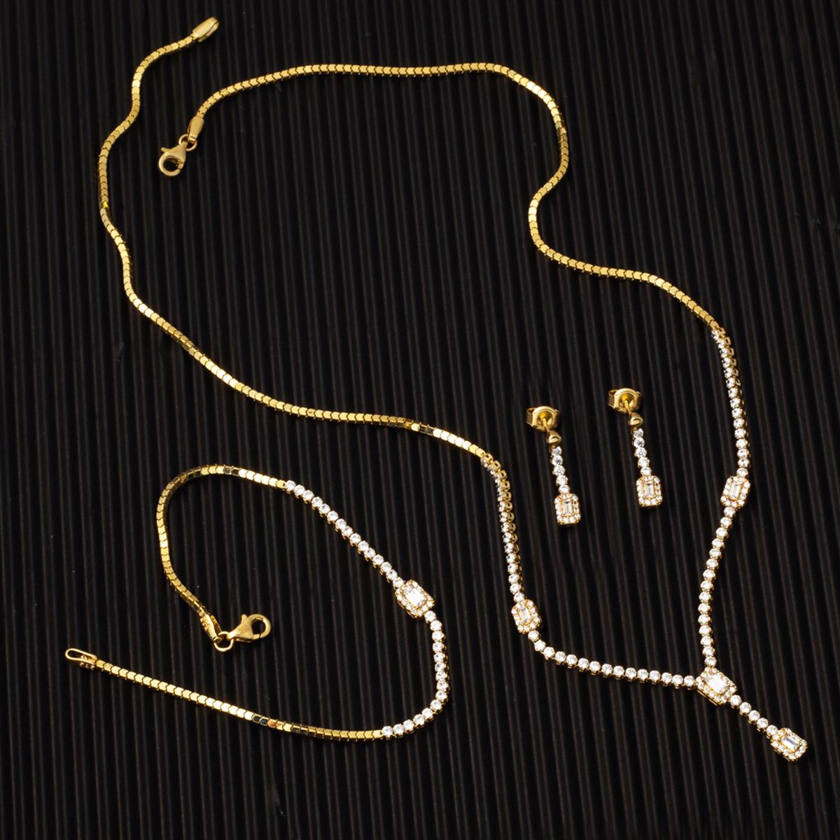 Baget Taşlı 14 Ayar Altın Takı Seti ｜ Bilezikci Baget Altın Set