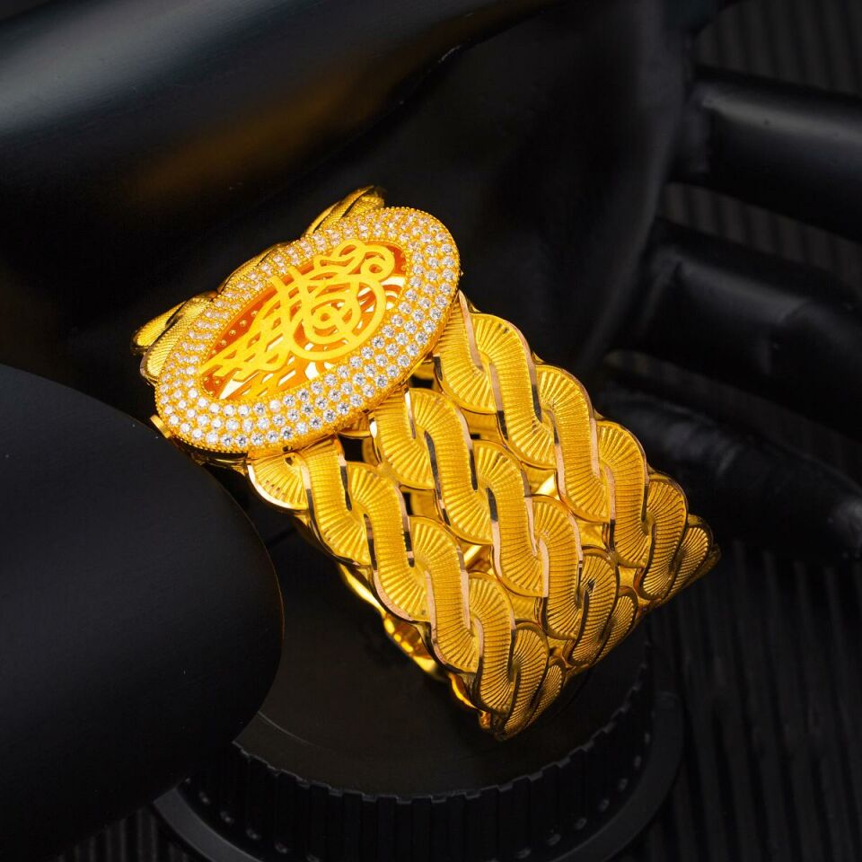 3 cm. Enli Tuğralı Altın Kelepçe Bilezik ｜ Bilezikci Tuğralı 8 Ayar Bilezik