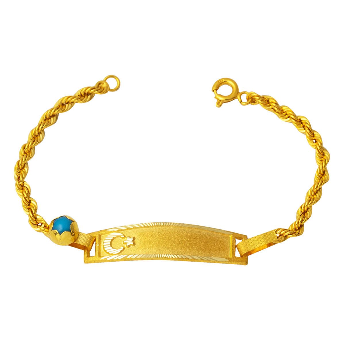 Ay-Yıldız Mavi Boncuklu Altın Çocuk Künyesi ｜ Bilezikci Bebek - Çocuk ...