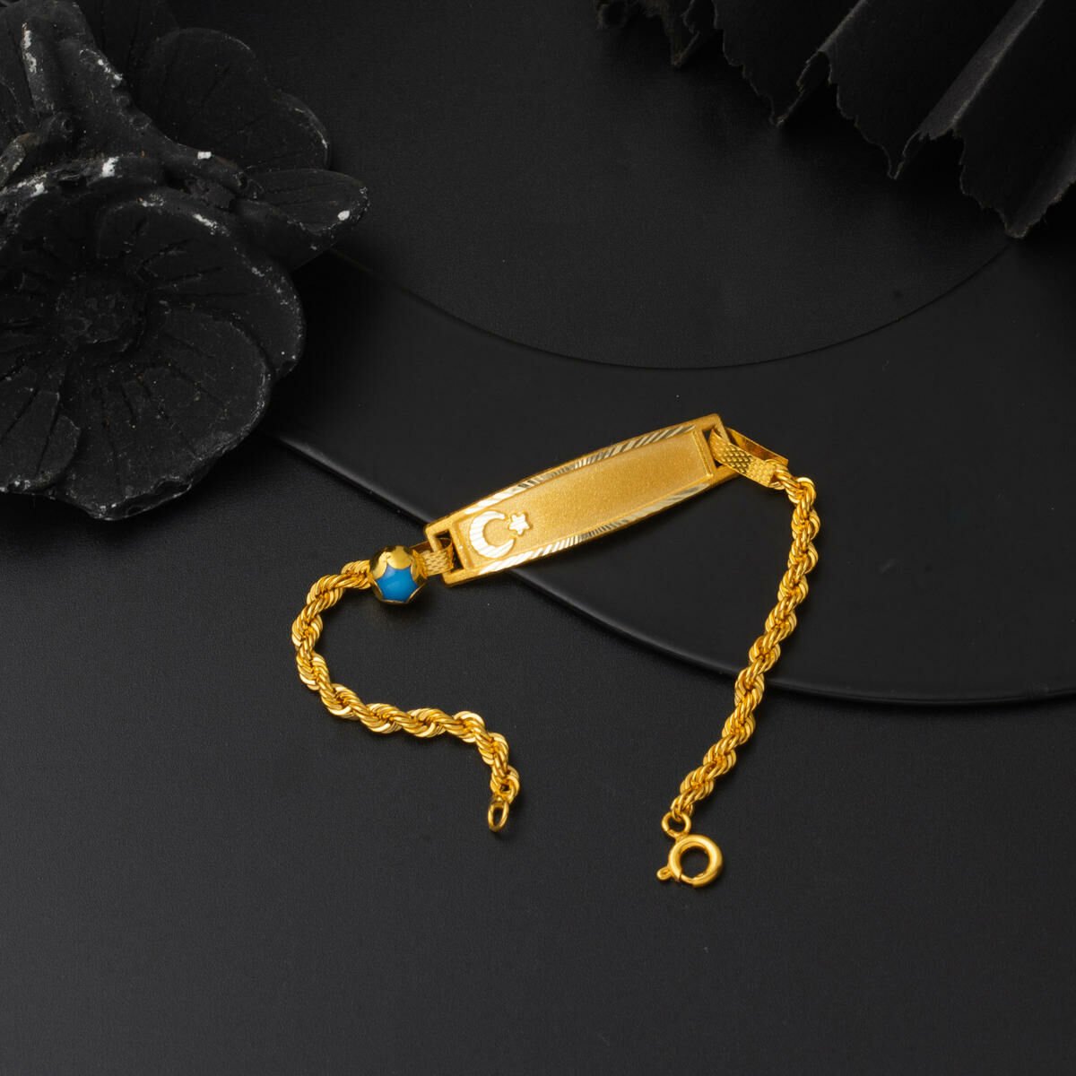 Ay-Yıldız Mavi Boncuklu Altın Çocuk Künyesi ｜ Bilezikci Bebek - Çocuk ...