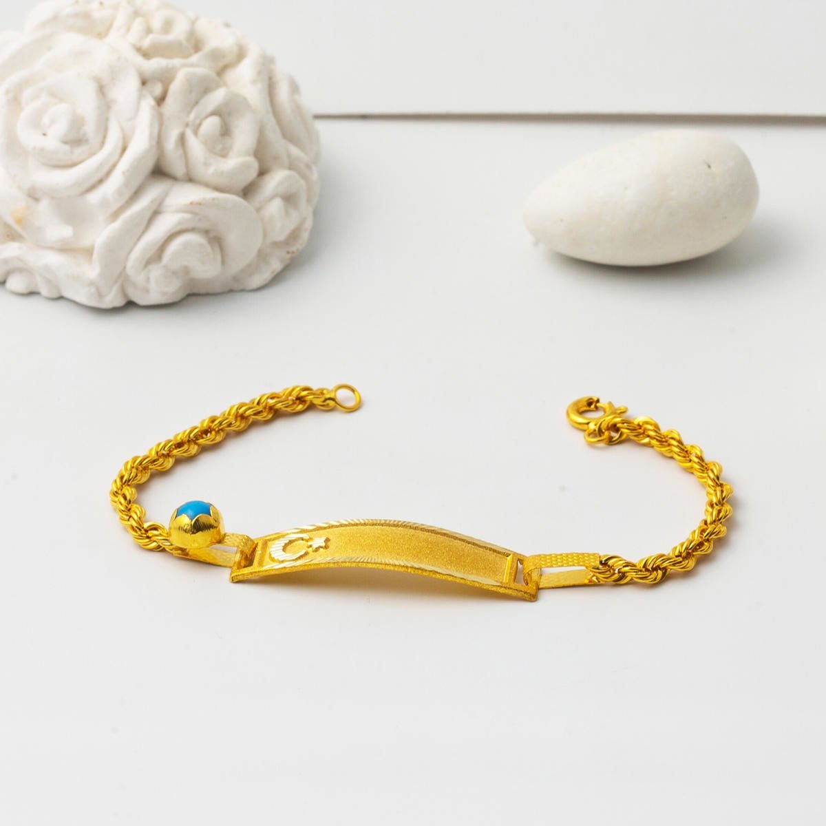 Ay-Yıldız Mavi Boncuklu Altın Çocuk Künyesi ｜ Bilezikci Bebek - Çocuk ...