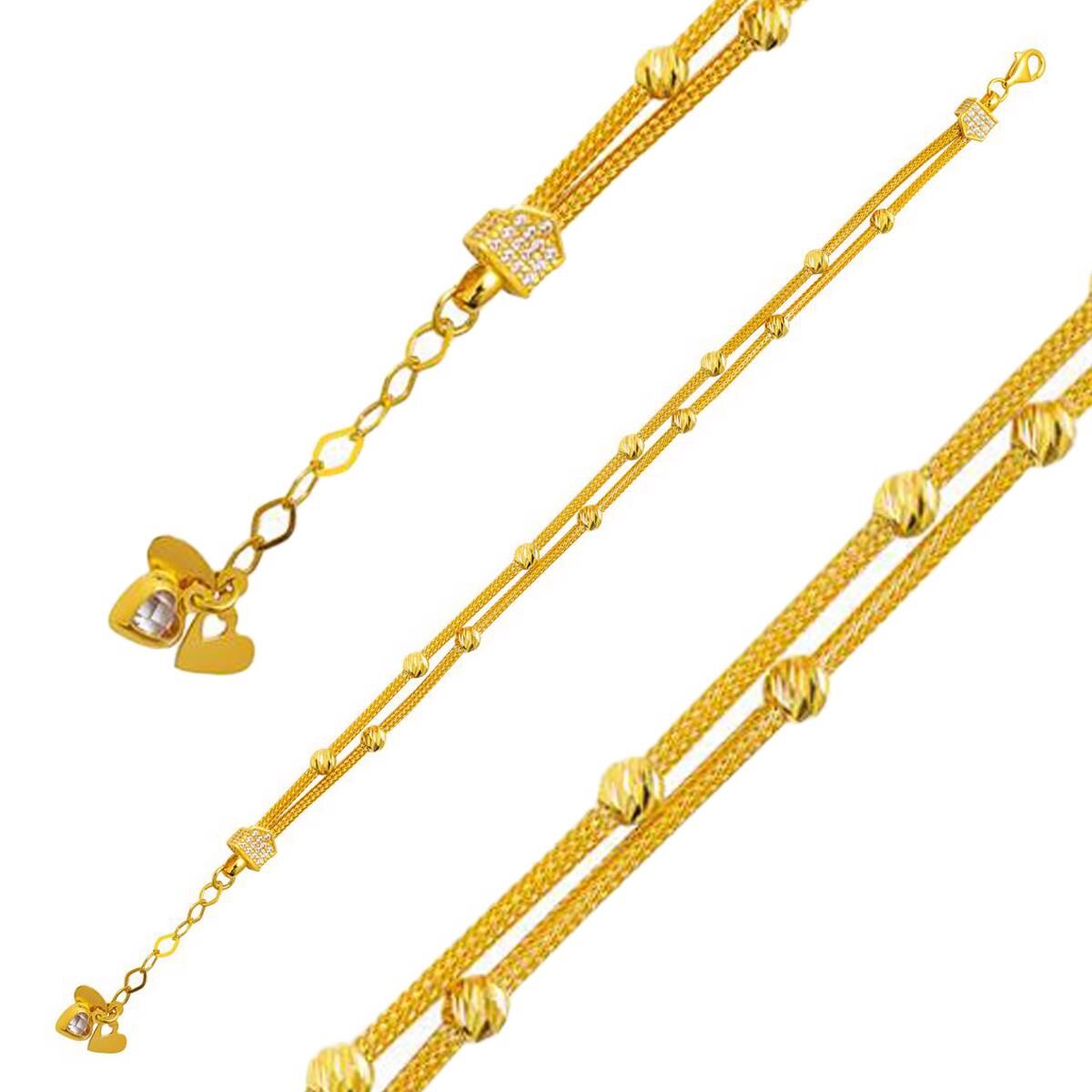 Top Altınlarla İşlenmiş 2 Sıra Zincirli Bileklik ｜ Bilezikci Dorika ...