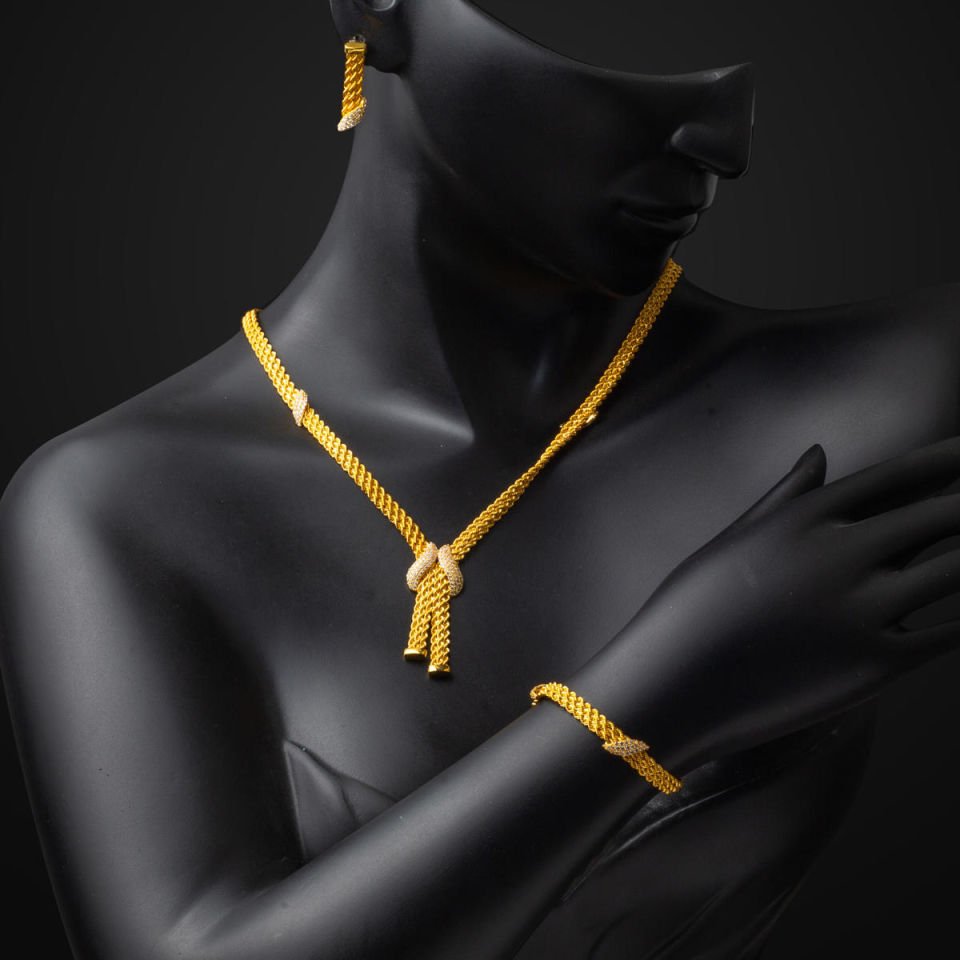 Tasarım Kemerli Örgü Altın Takı Seti ｜ Bilezikci Örgü Altın Setler