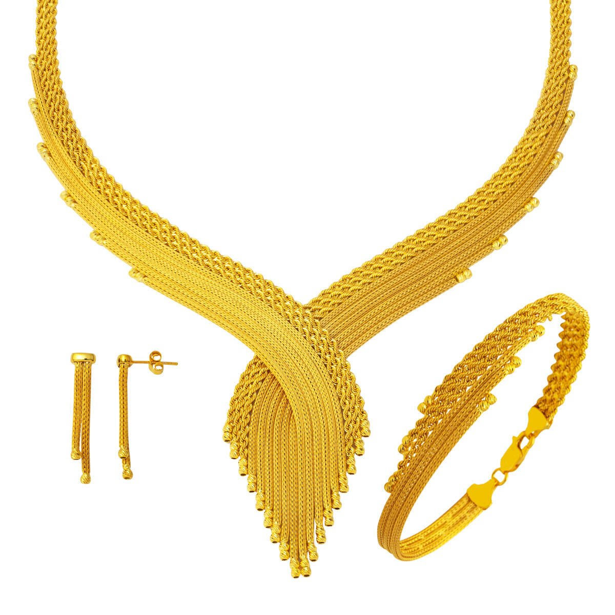 Halat Kalze Zincirli Örgü Altın Takı Seti ｜ Bilezikci Örgü Altın Setler