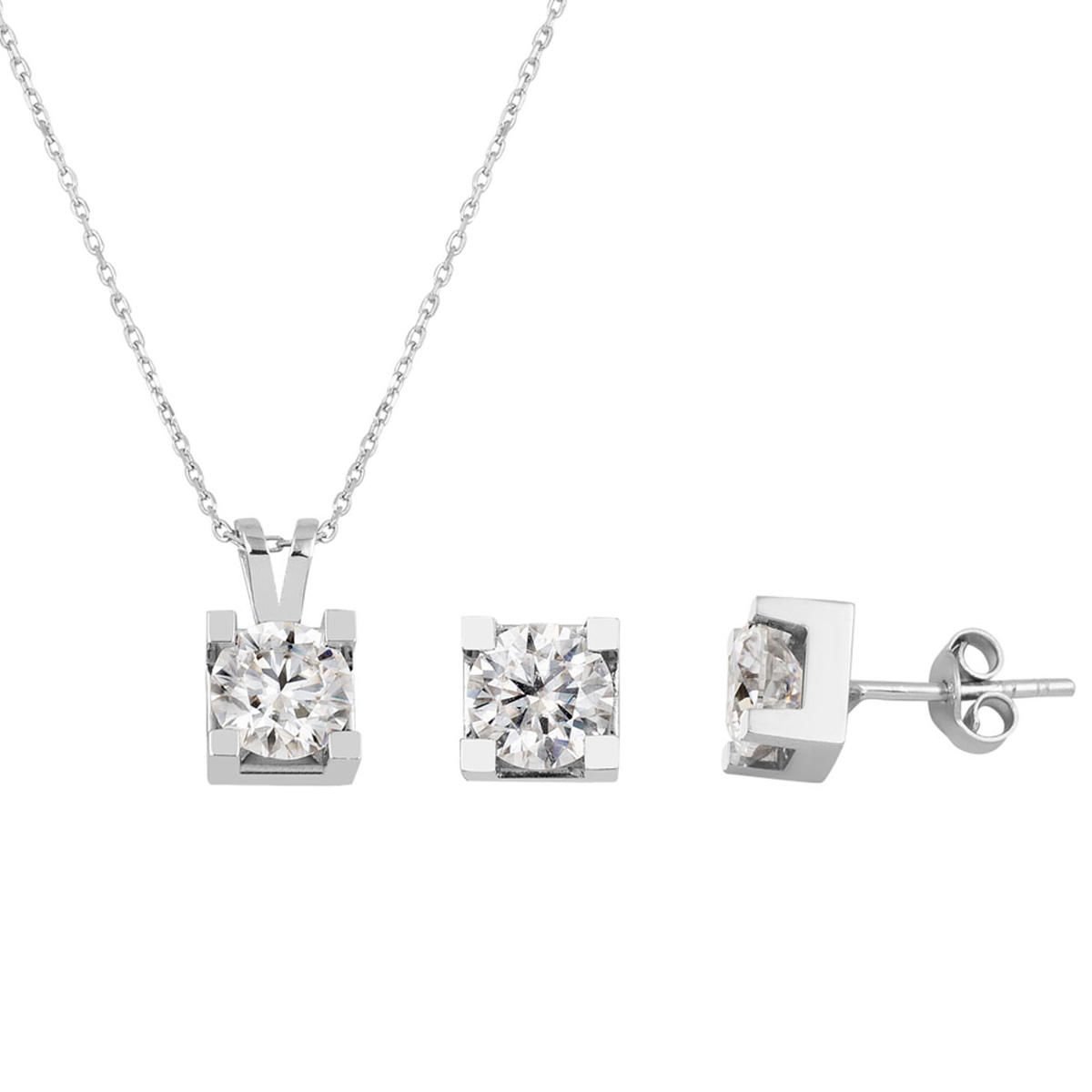 3 Karat Tektaş Mozanit Kolye Küpeli Altın Set ｜ Zer Diamond Mozanit Set