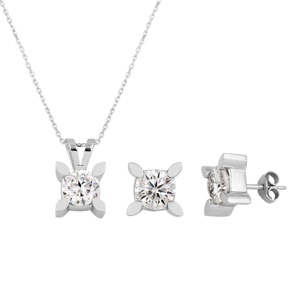3 Karat Badem Tırnak Tektaş Mozanit Kolye Küpe Set ｜ Zer Diamond ...