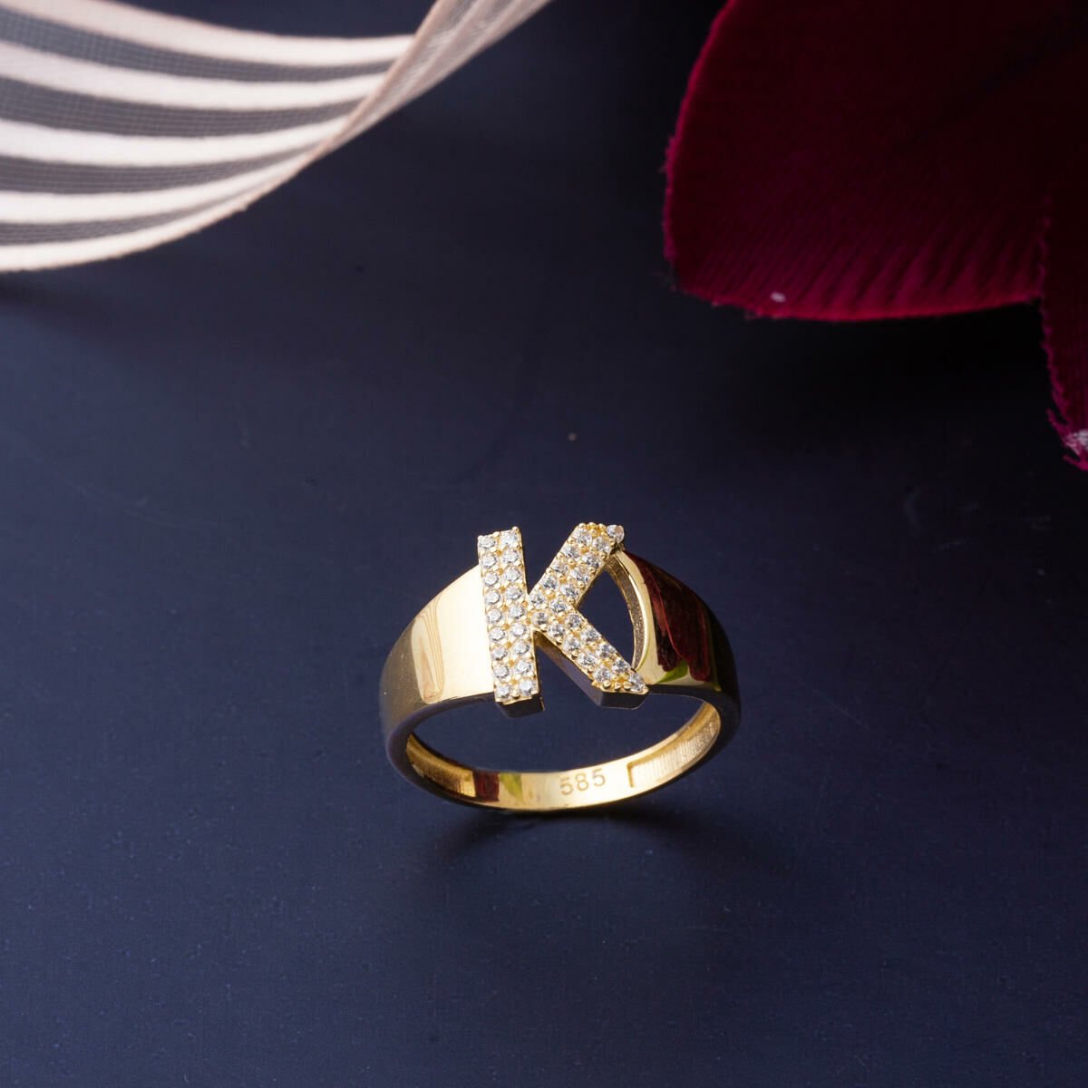 14 Ayar K Harfi Altın Yüzük ｜ Bilezikci Harf - İsim Yüzükleri