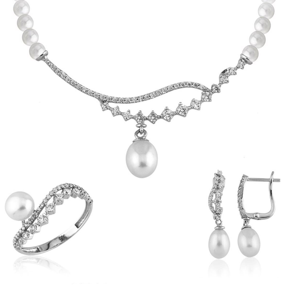 Pietra İncili Beyaz Altın Gelin Seti ｜ Bilezikci İncili Takı Setleri