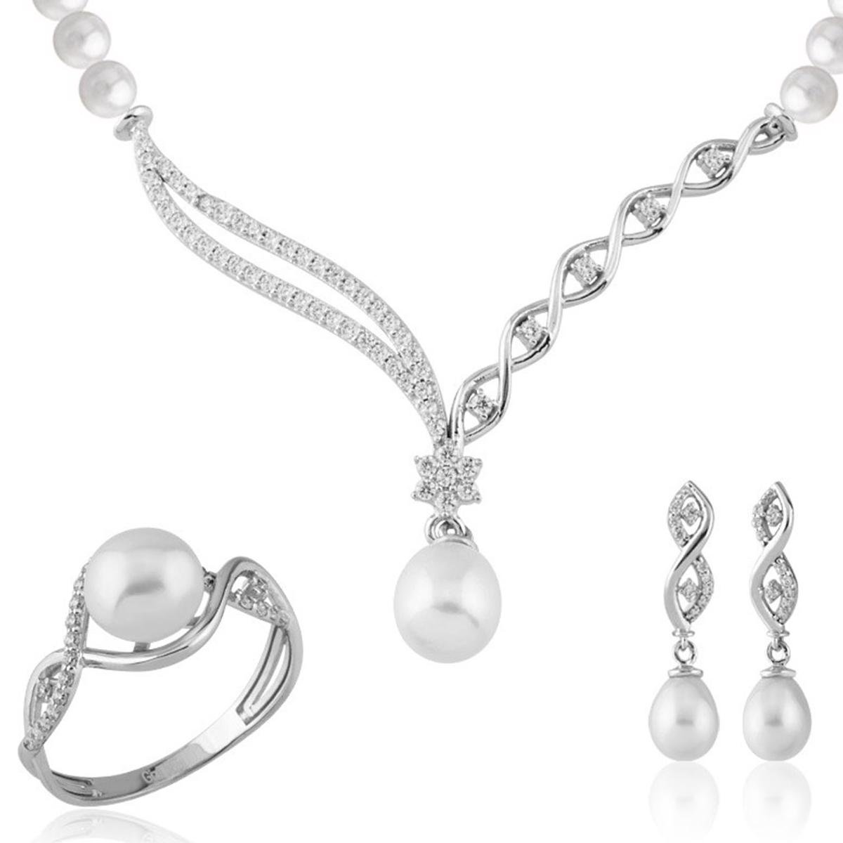 Sonsuzluk İncili Beyaz Altın Gelin Seti ｜ Bilezikci İncili Takı Setleri