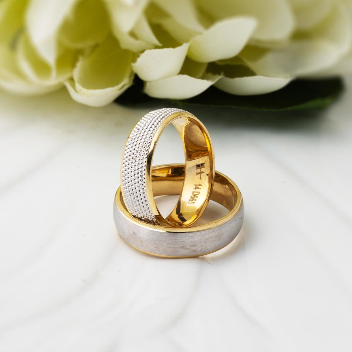 İki Renkli 14 Ayar Çift Altın Alyans Yüzük ｜ Bilezikci Çift Altın Alyans