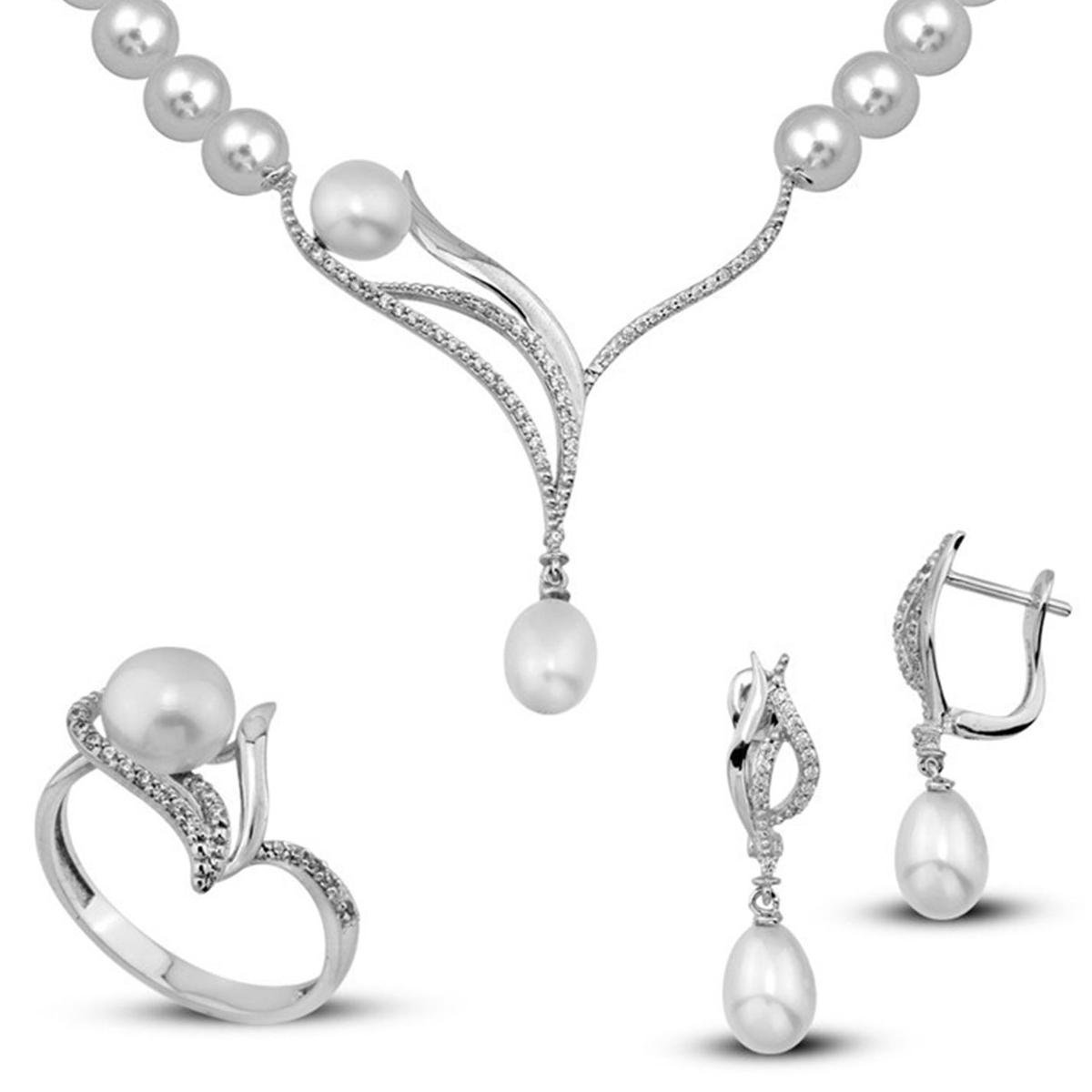 Arezzo İncili Beyaz Altın Gelin Seti ｜ Bilezikci İncili Takı Setleri