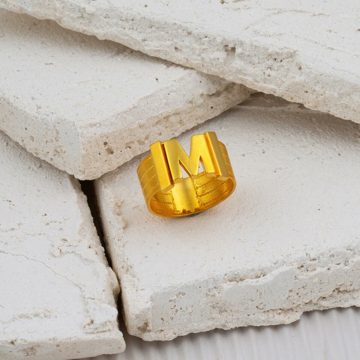 M Harf Trabzon Hasır 14 Ayar Altın Yüzük ｜ Bilezikci Trabzon Hasır Yüzük