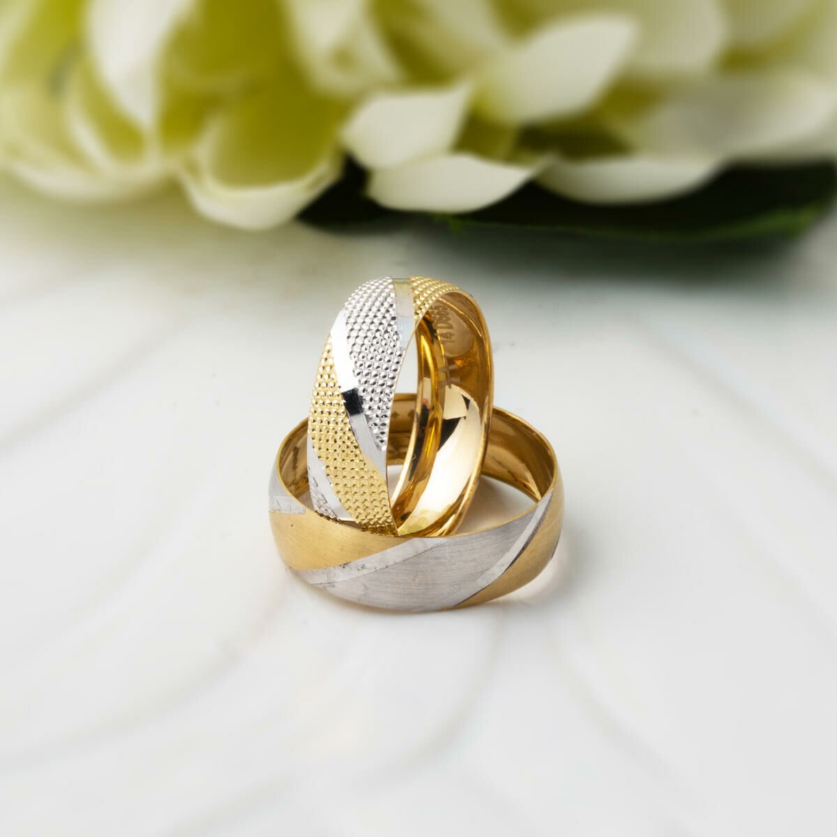 İki Renkli 14 Ayar Çift Altın Alyans Yüzük ｜ Bilezikci Çift Altın Alyans