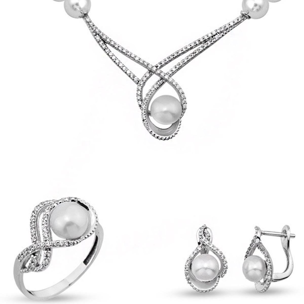 Etna İncili Beyaz Altın Gelin Seti ｜ Bilezikci İncili Takı Setleri