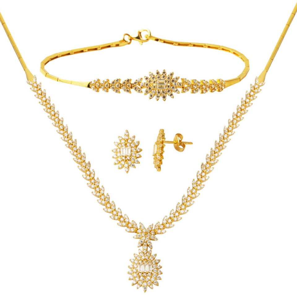 Güneş 14 Ayar Altın Set Takımı ｜ Bilezikci Taşlı Takı Setleri