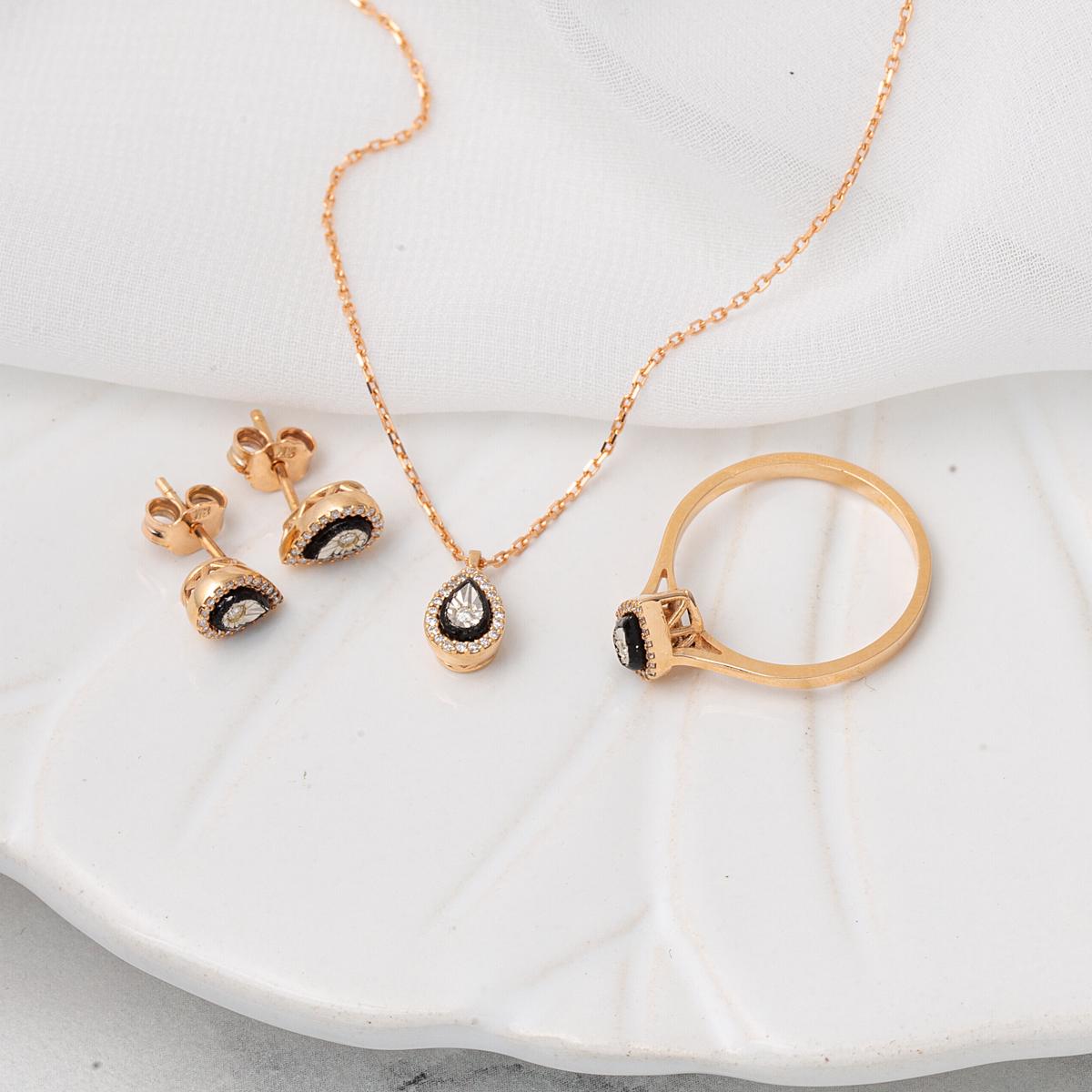 Damla 3'lü Altın Elmas Set ｜ Zer Diamond Elmas Set