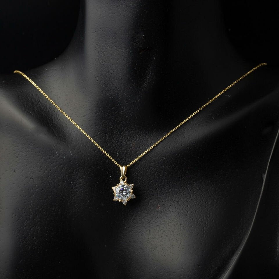 14 Ayar Hanımeli Tek Taş Altın Kolye ｜ Bilezikci Tek Taş Kolyeler