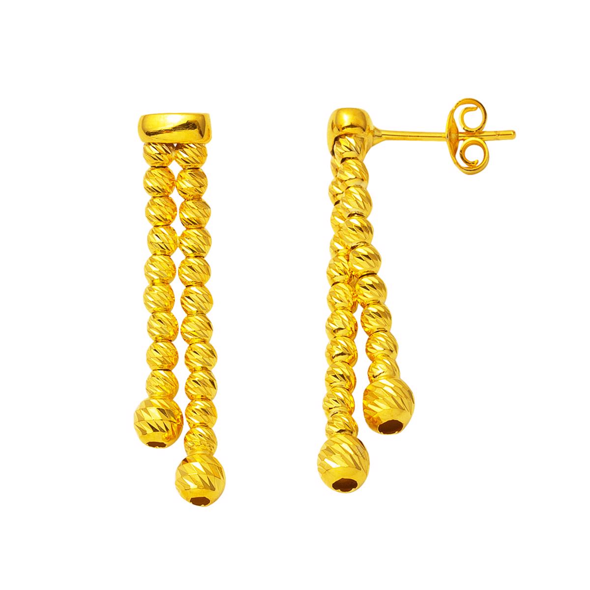 Top Altınlarla İşlenmiş Sarkaç Altın Küpe ｜ Bilezikci Sallantılı Küpe