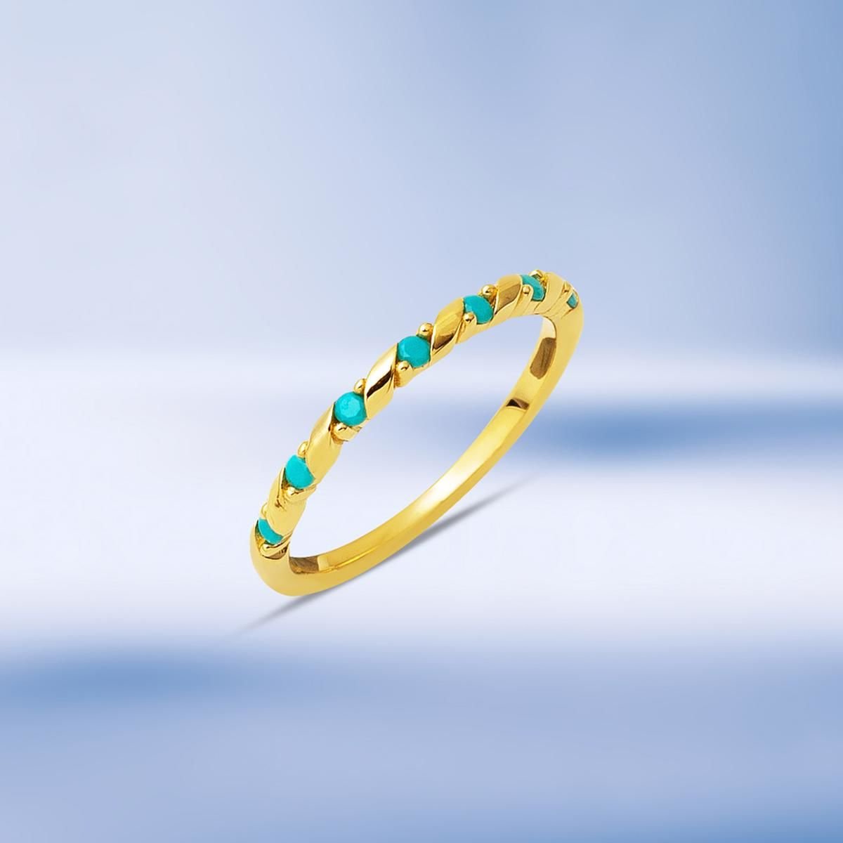 Sarmal Turkuaz Taşlı 14 Ayar Altın Yüzük ｜ Bilezikci Minimal Yüzük