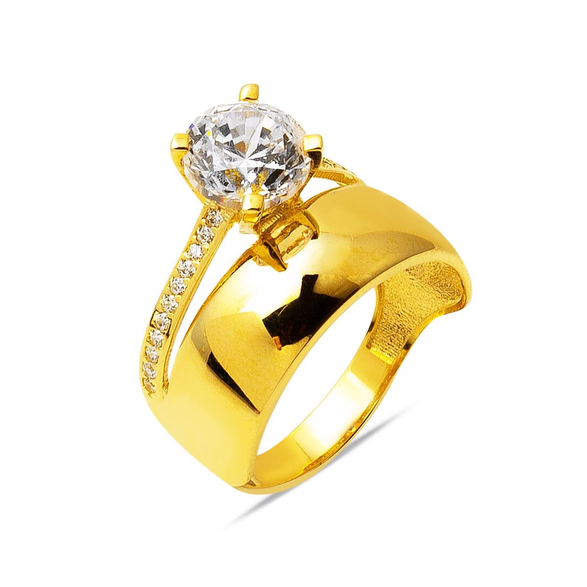 14 Ayar Altın Tektaş Alyanslı Yüzük ｜ Bilezikci Tektaş Yüzük